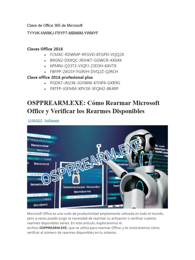 Clave de Office 365 de Microsoft | PDF | Microsoft Office | Microsoft