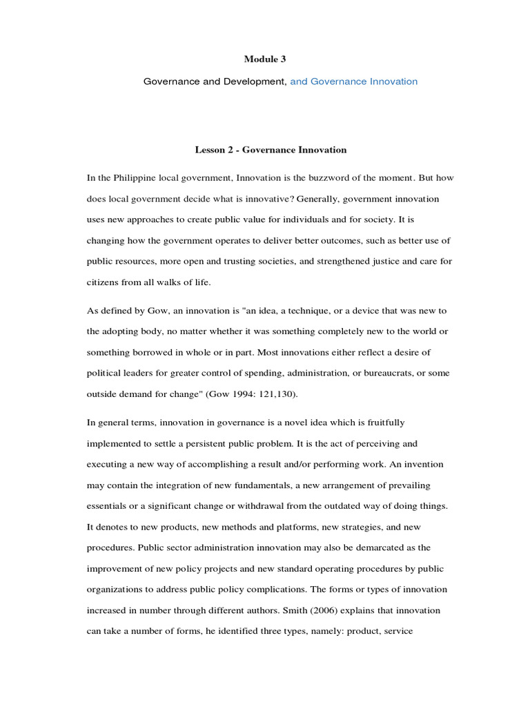 Lesson 2 Module 3 - Governance Innovation | PDF | Innovation | Governance