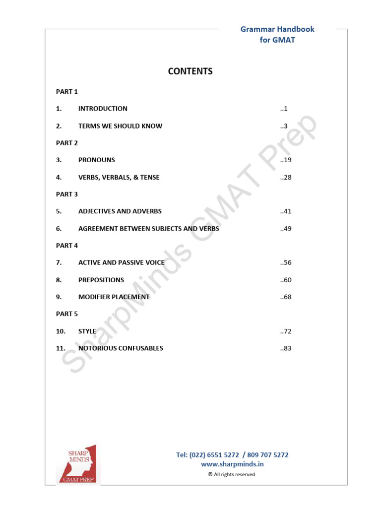Sharp Minds GMAT Prep - Grammar-Handbook - Part 1 | PDF | Pronoun | Verb