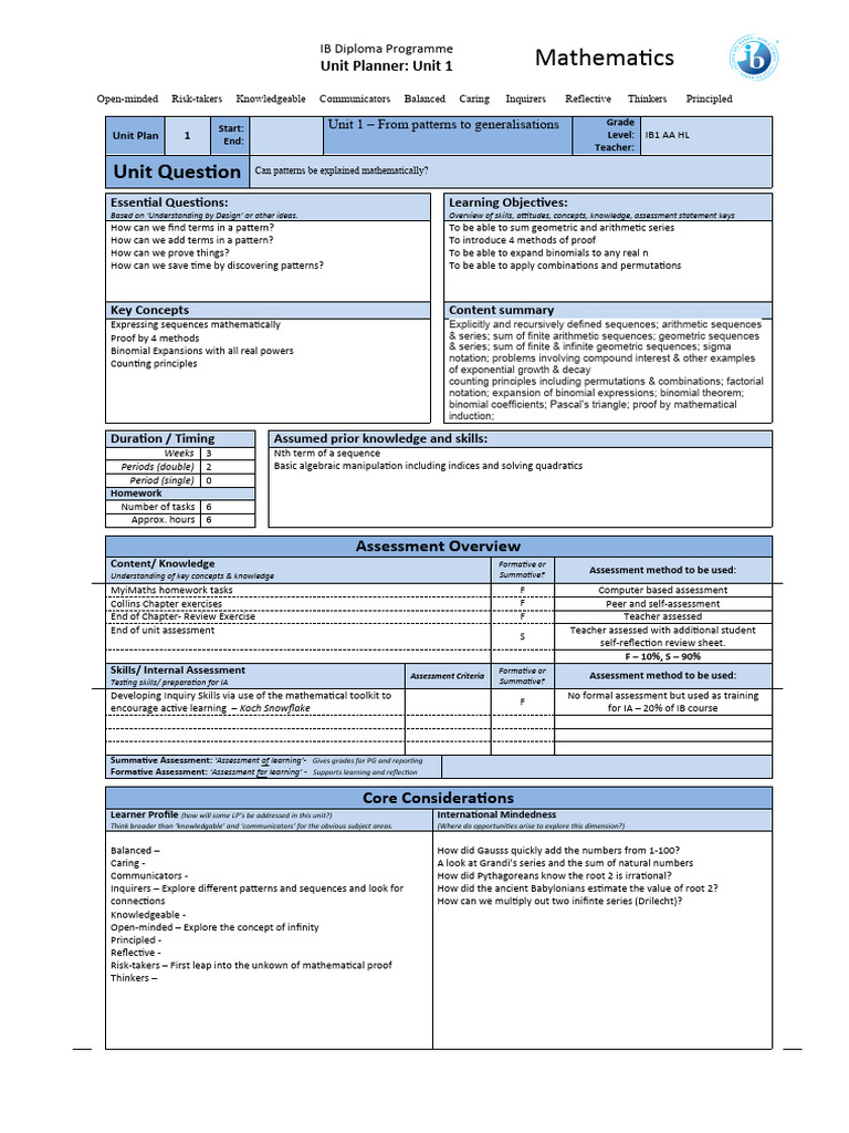 IB HL AA Unit 01 Patterns and Sequences | PDF | Educational Assessment ...