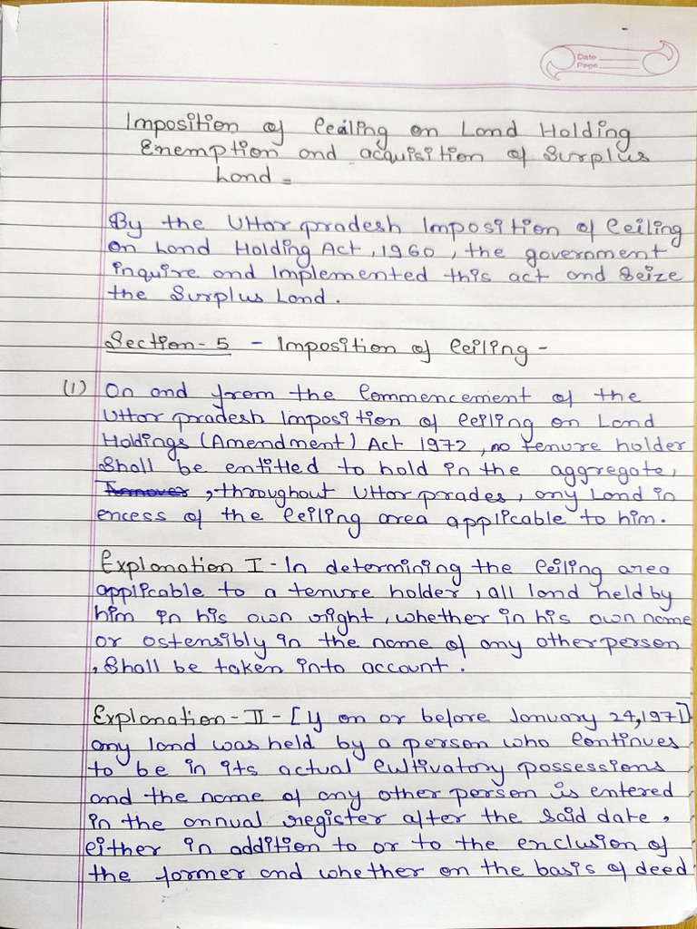 Imposition of Ceiling On Land Holding Act 1960 | PDF