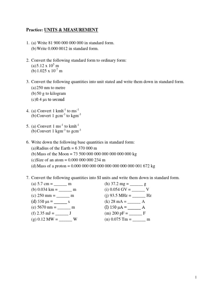 Practice (Units & Measurements) | PDF | Force | Momentum