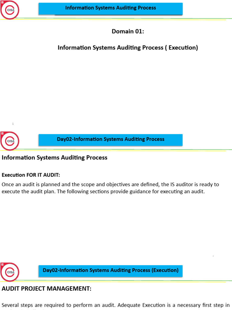 d2 - CISA - Domain 01 - Day-2 - Information Systems Auditing Process (Execution) | Download Free ...