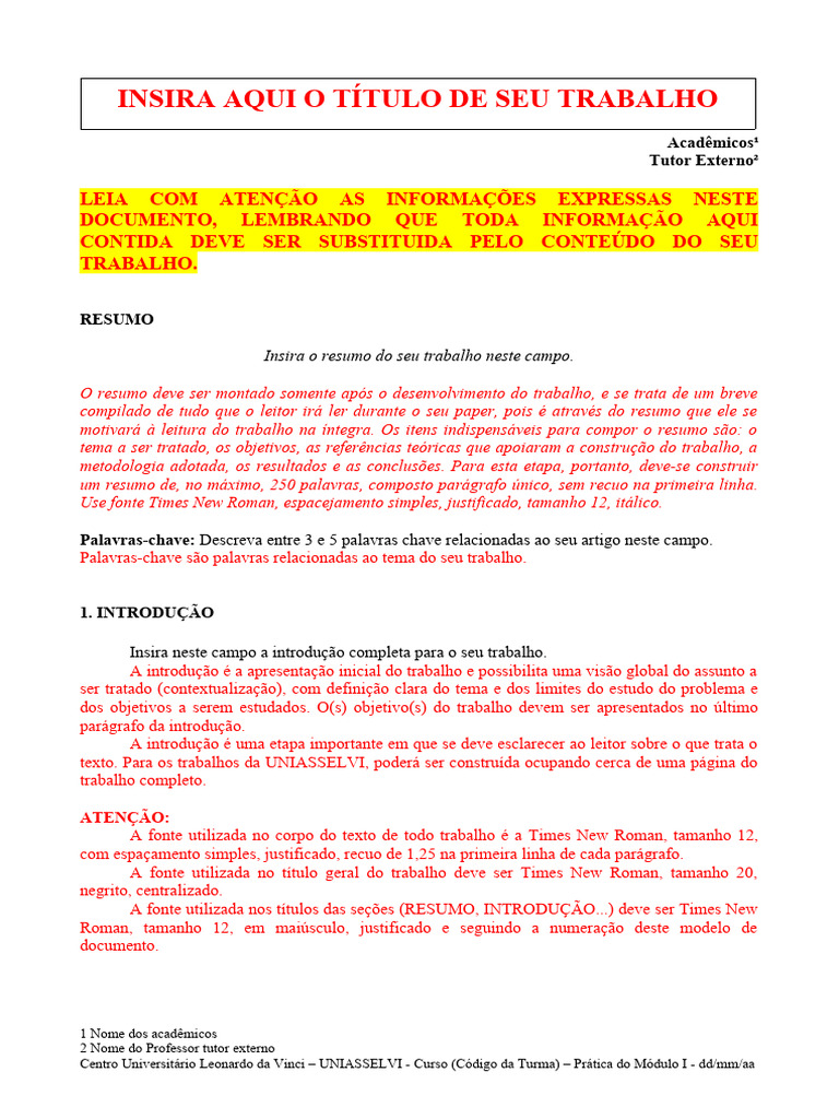 2 - Word Com Modelo de Paper | Download grátis PDF | Abstract (resumo)
