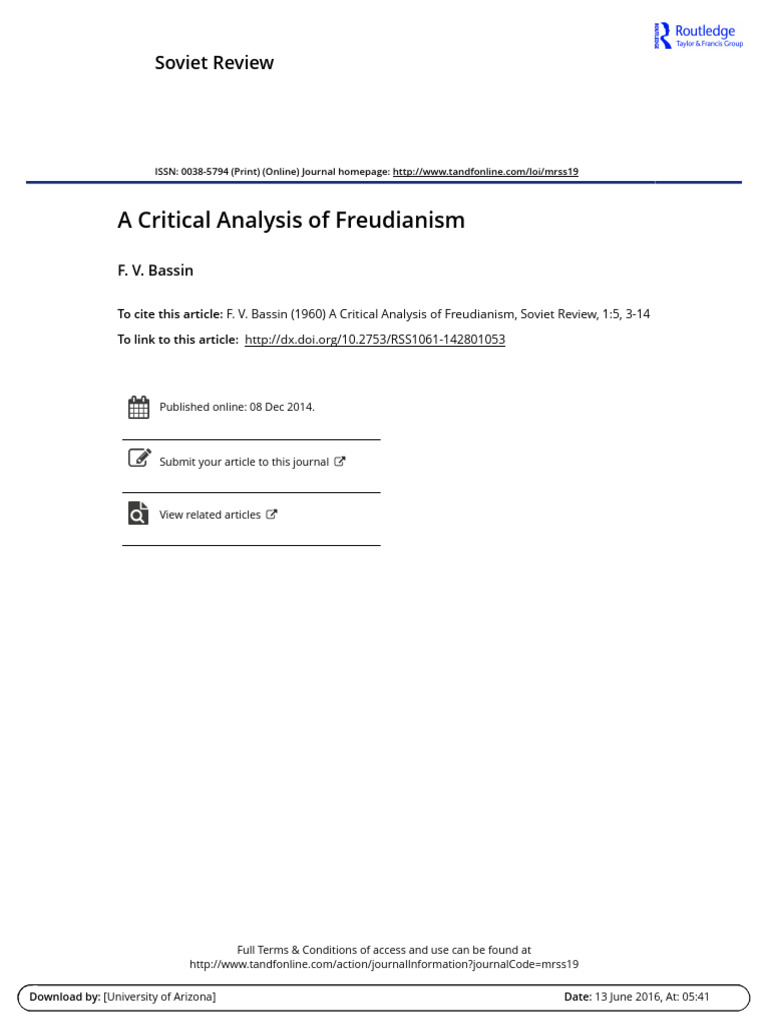 1960 - A Critical Analysis of Freudianism | PDF | Sigmund Freud ...