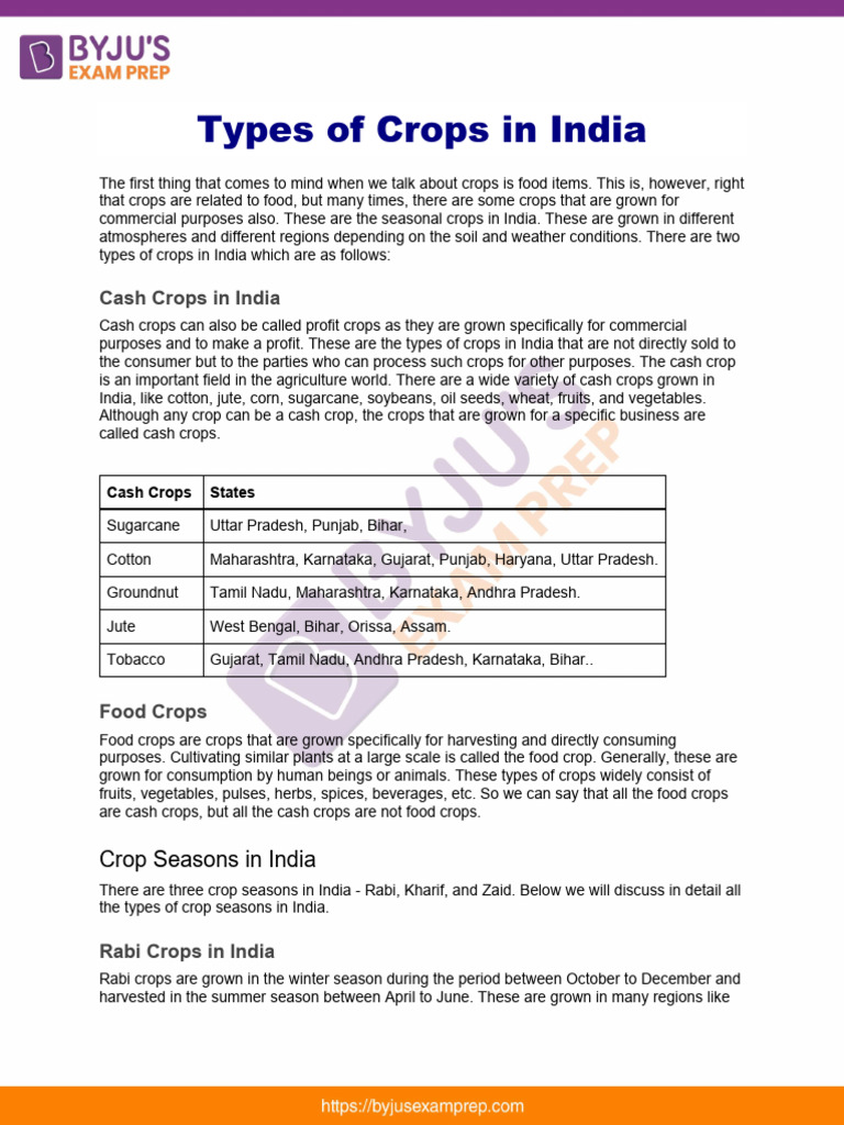 Types of crops | PDF | Crops | Cash Crop
