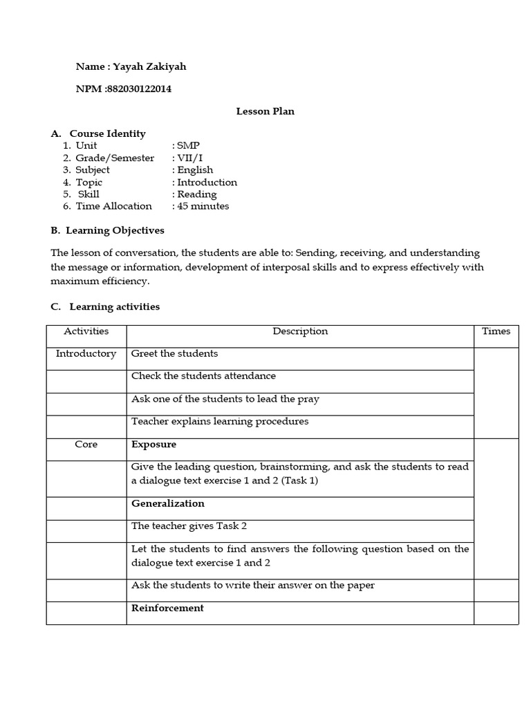 Micro Teaching_lesson Plan | PDF | Lesson Plan | Education Theory