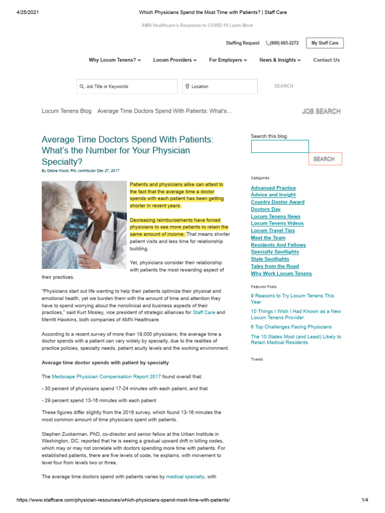 Average Patient Time by Physician Specialty | PDF | Physician ...