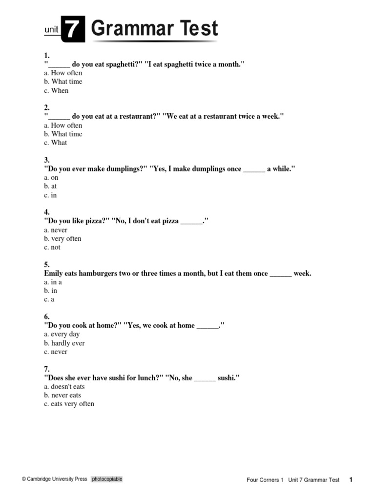 Third Homework U7 Grammar L2 | PDF | Lunch | Western Cuisine