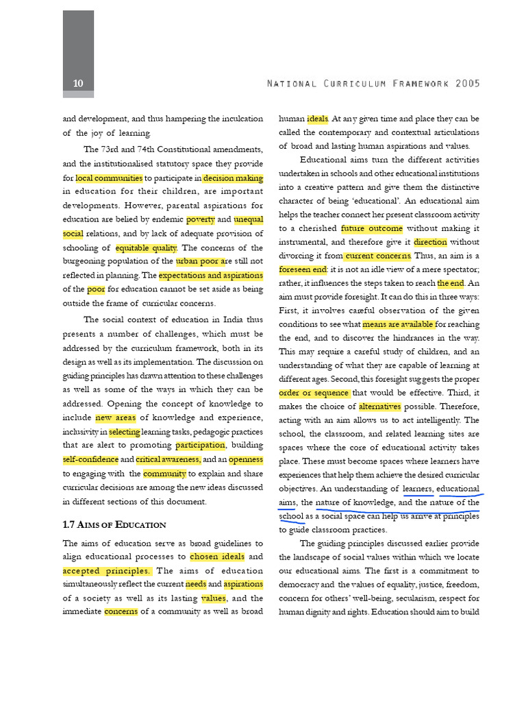NCF 2005_Aims of Education | PDF | Philosophy Of Education | Learning