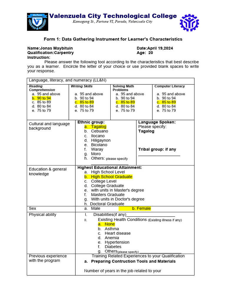Form-1-Data-gathering | Download Free PDF | Learning | Learning Styles