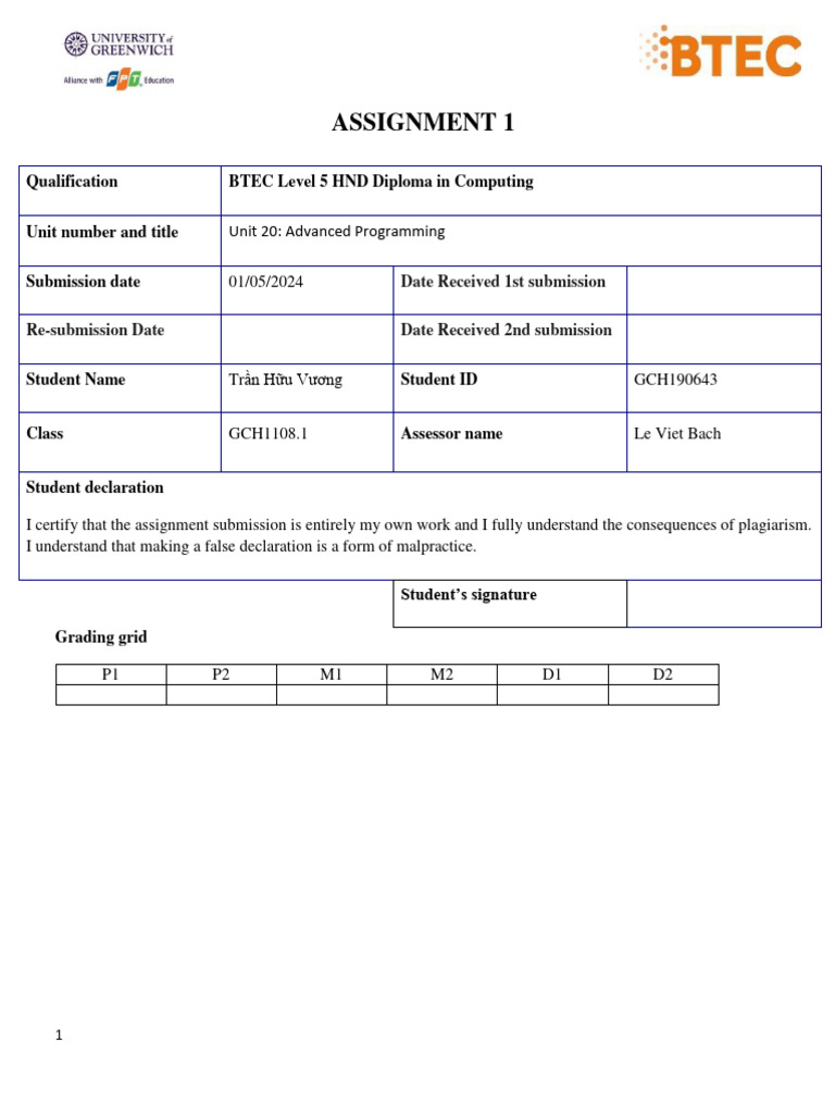 Asm1 - 1651 - Trần Hữu Vương | PDF | Class (Computer Programming) | Object Oriented Programming