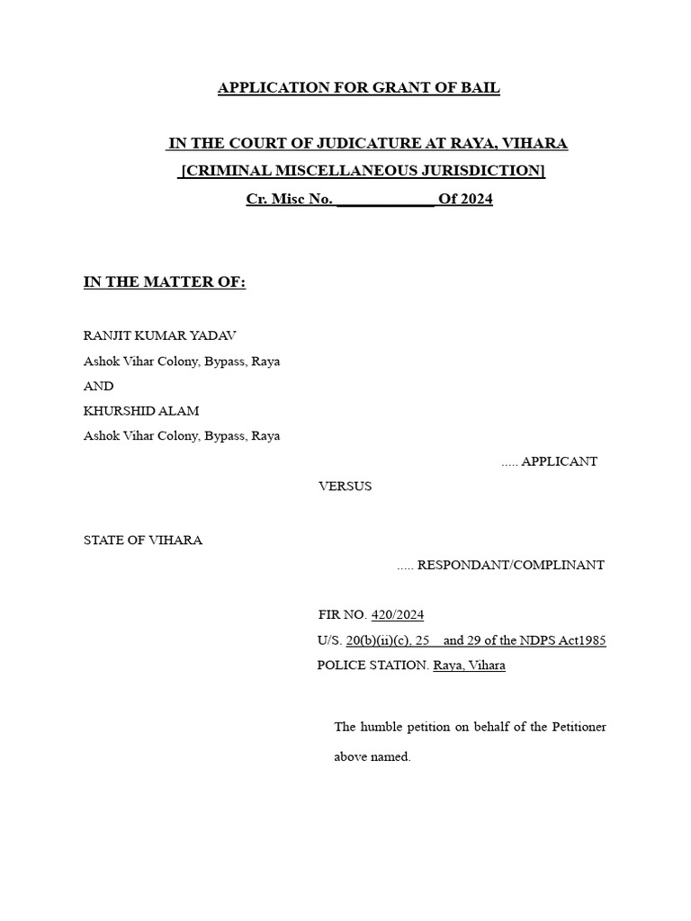 Bail Draft | PDF | Bail | Advocate