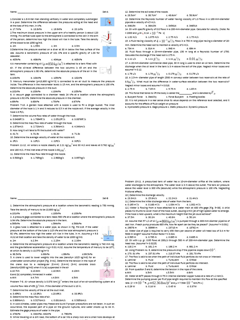 Fluid Mechanics Problems and Solutions | PDF | Pressure | Pressure ...
