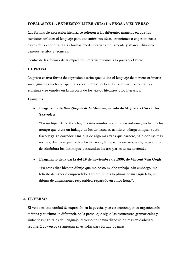 Prosa y Verso: Formas Literarias | PDF | Poesía | Prosa