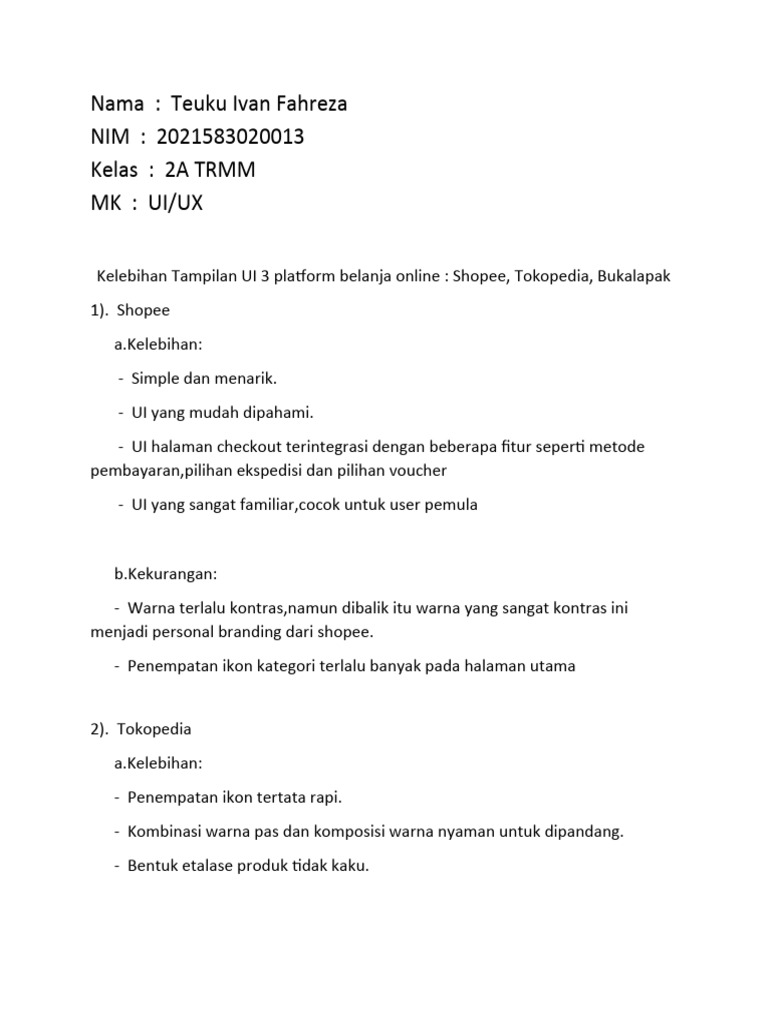 Kelebihan UI Tokopedia vs Shopee | PDF