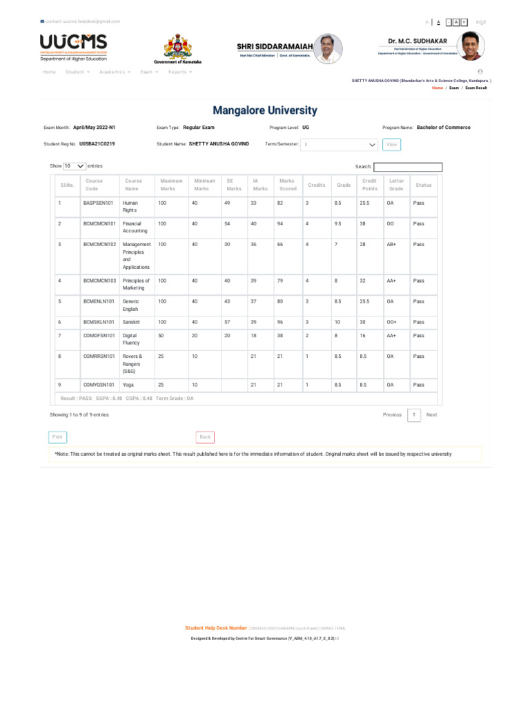 Mangalore University Exam Results 2022 | PDF