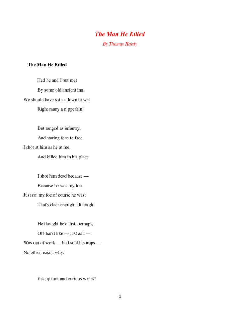 The Man He Killed-Thomas Hardy | PDF | Thomas Hardy | Poetry