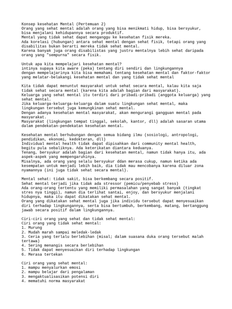 Kesehatan Mental: Definisi dan Ciri-ciri | PDF