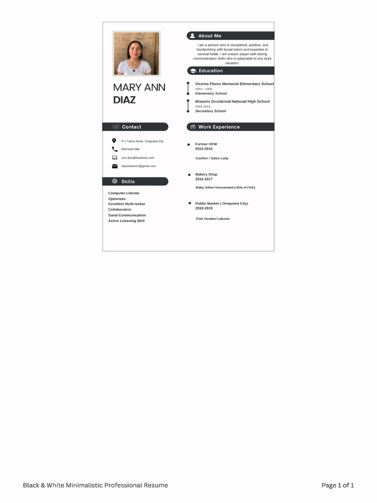 Black & White Minimalistic Professional Resume | PDF