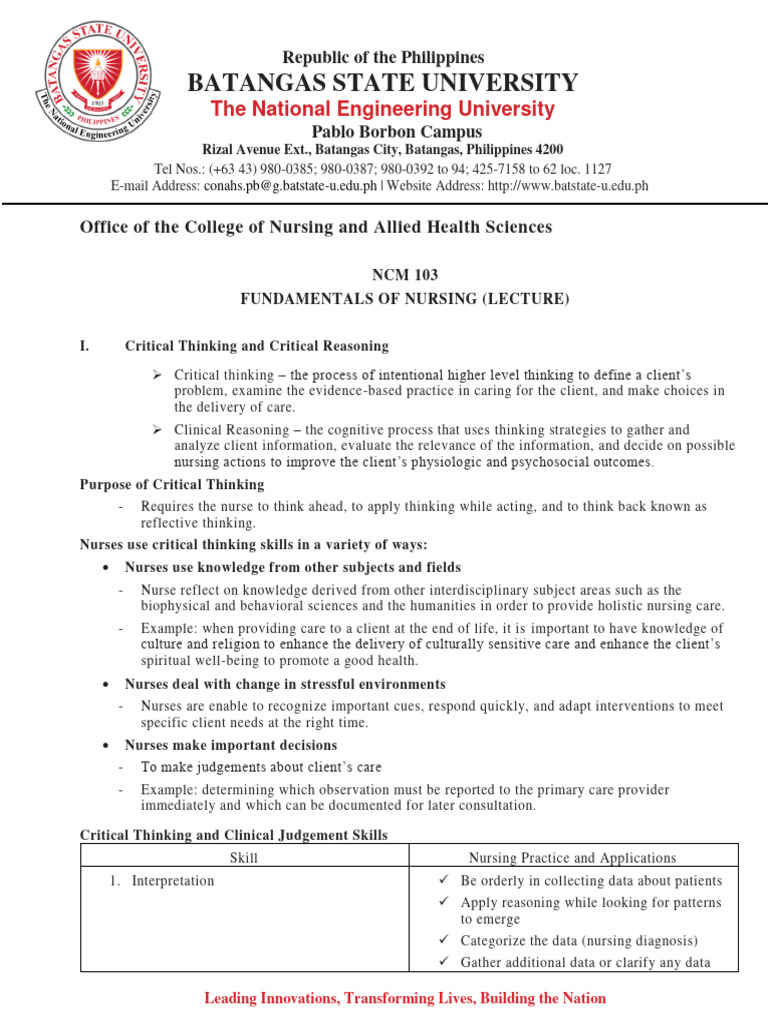 Critical Thinking | PDF | Critical Thinking | Nursing