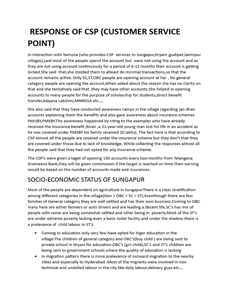 Response of CSP | PDF | Human Migration | Social Programs