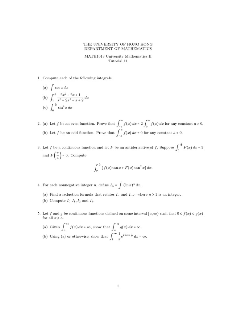 Tutorial 11 | PDF | Function (Mathematics) | Integral