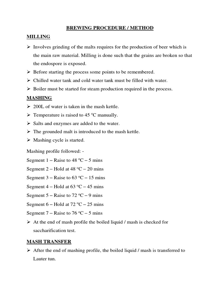 Brewing Procedure and Method | PDF | Brewing | Fermented Foods