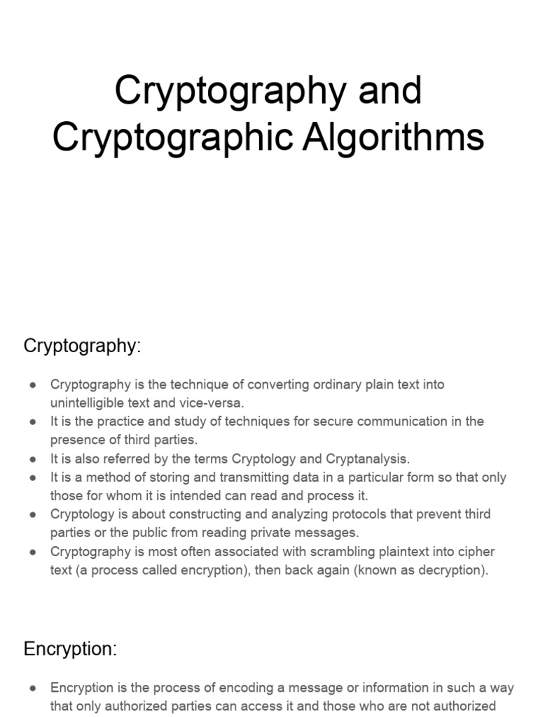 Cryptography and Cryptographic Algorithms | PDF | Cryptography | Encryption