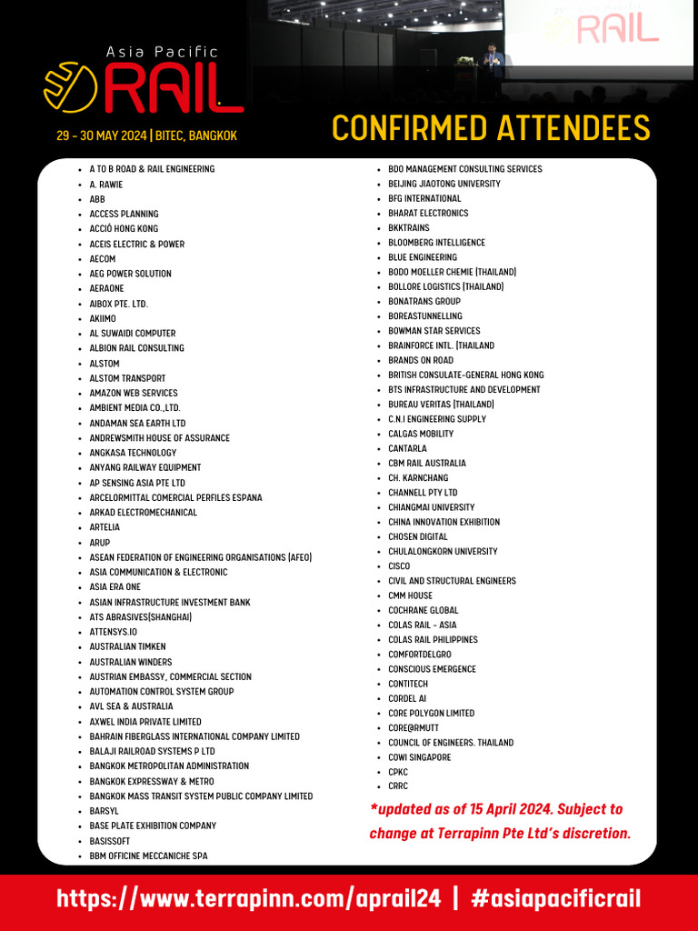 AP Rail 2024 Confirmed Attendees | PDF | Thailand | Rail Transport