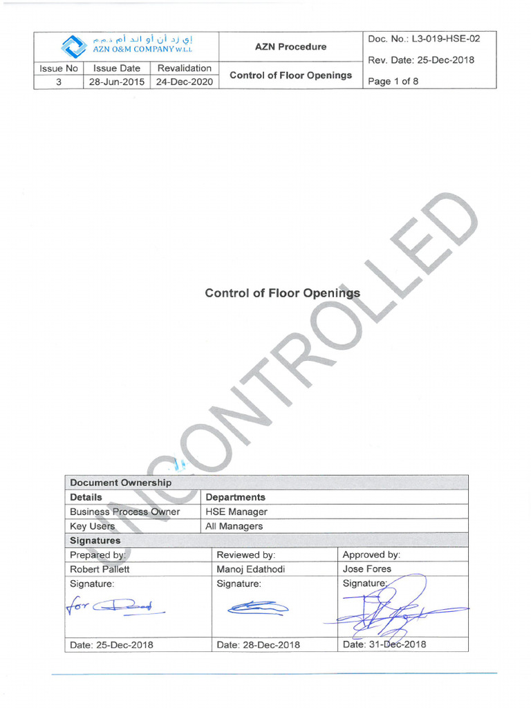 Floor Opening Safety Procedures | PDF | Safety