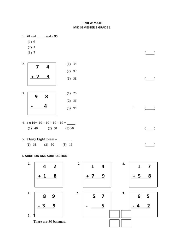 Review Math Grade 1 | PDF