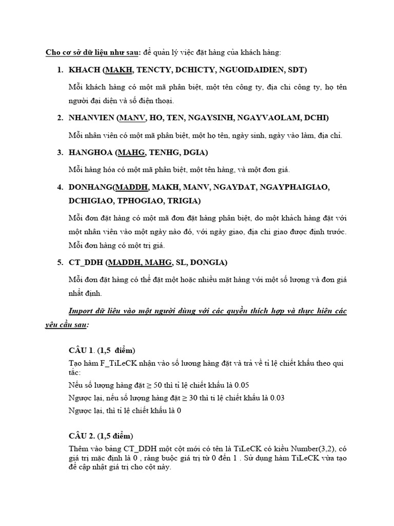 De Thi Thuc Hanh He QTCSDL-Dapan 2 | PDF