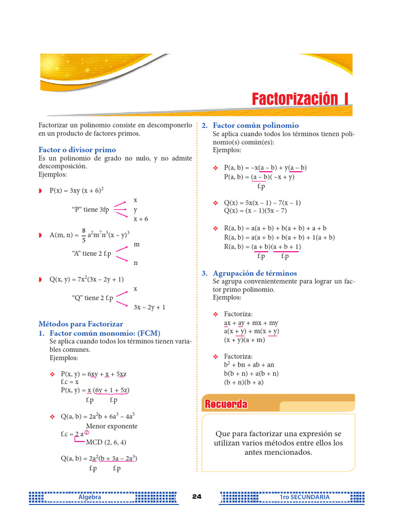 15 Factorizacion I | PDF | Factorización | Álgebra