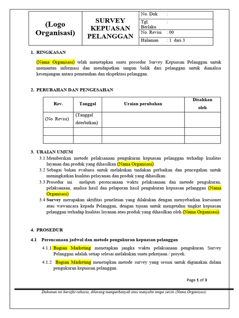 Prosedur Survey Kepuasan Pelanggan | PDF