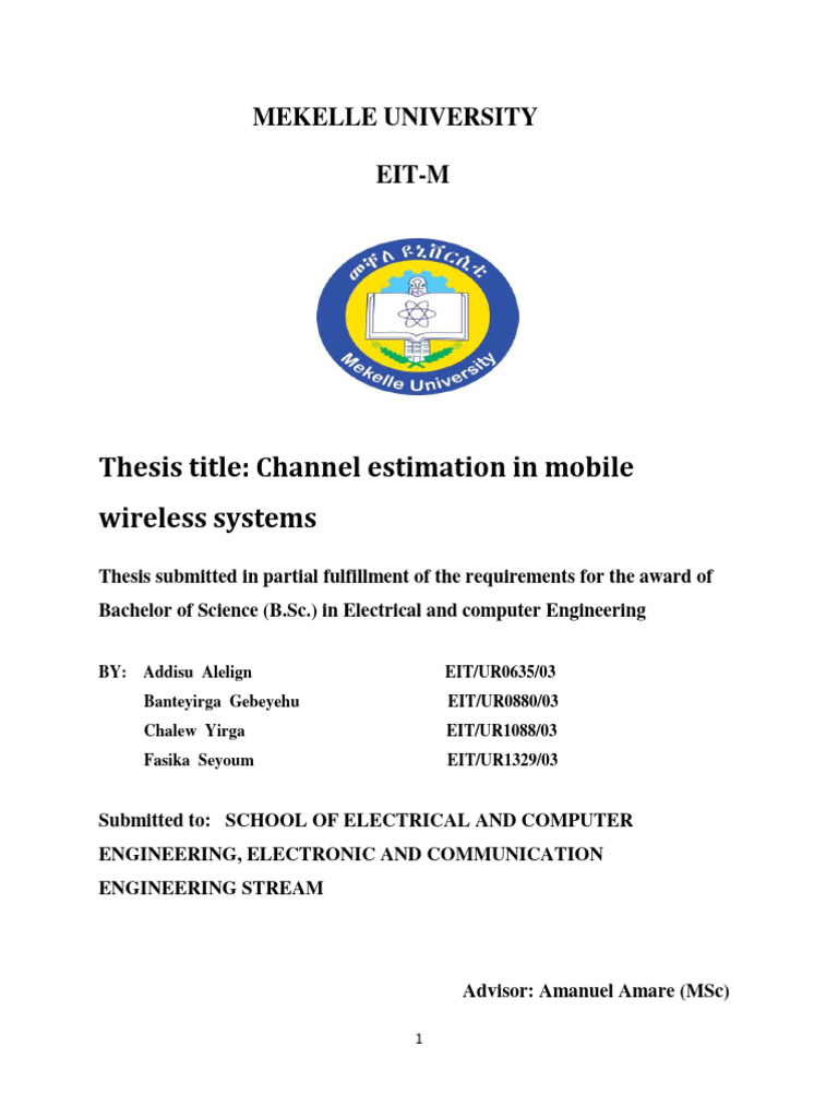 Thesis Title: Channel Estimation in Mobile Wireless Systems: Mekelle University Eit-M | PDF ...