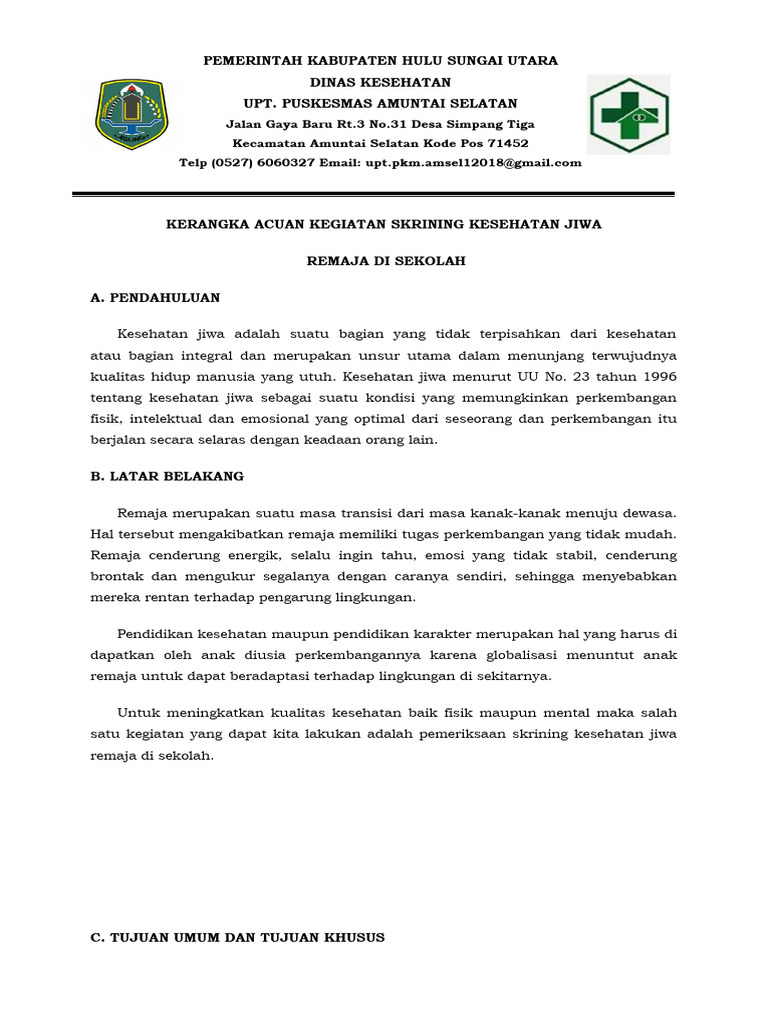 KAK Screening Keswa Di Sekolah | PDF