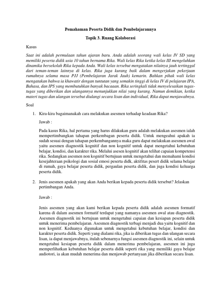 Topik 3 (Ruang Kolaborasi) Pemahaman Peserta Didik Dan Pembelajarannya | PDF
