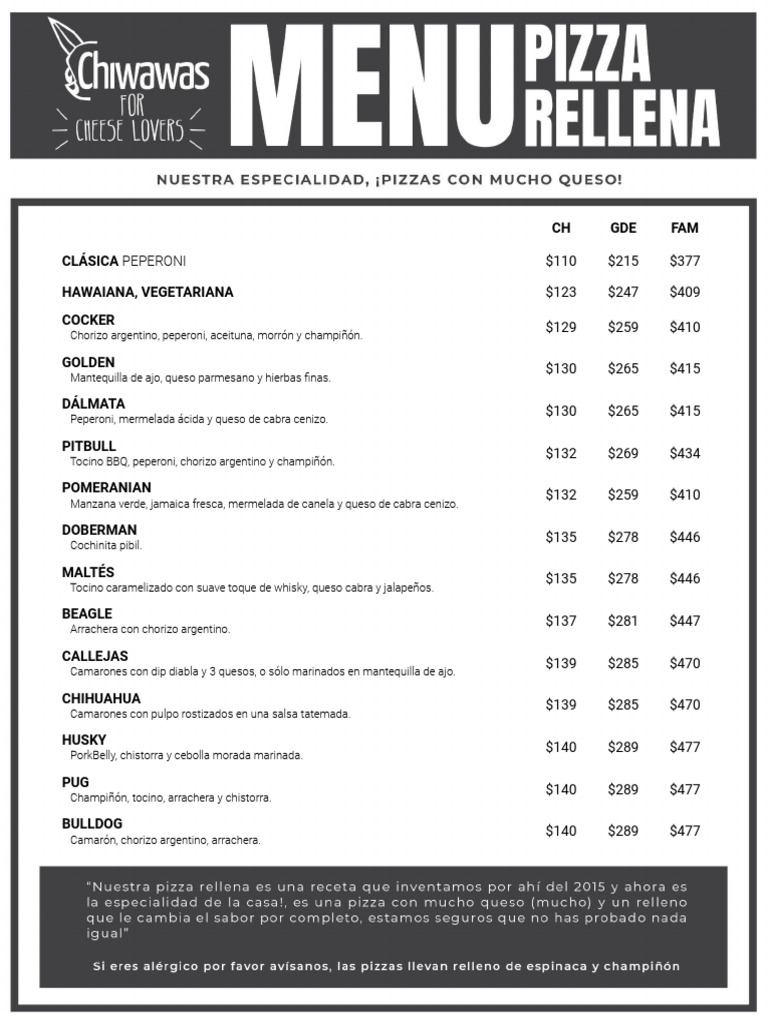 Menú de Pizzas Chiwawas 2025 | PDF | Cocina occidental | Cocina