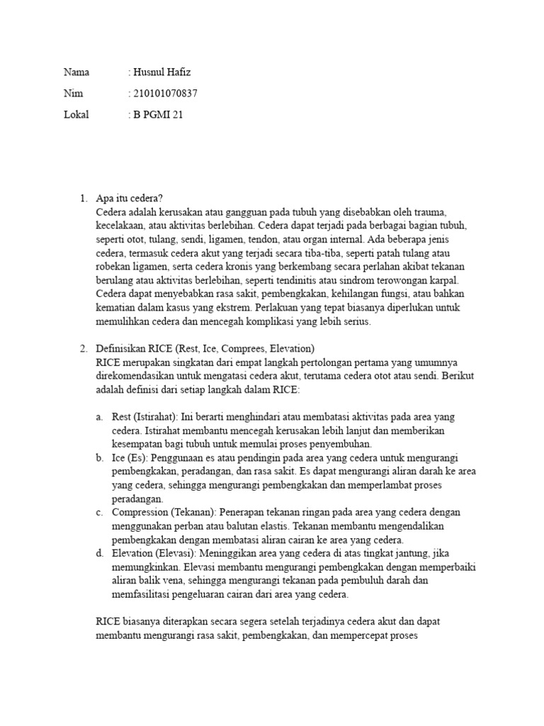 Panduan RICE untuk Pertolongan Cedera | PDF