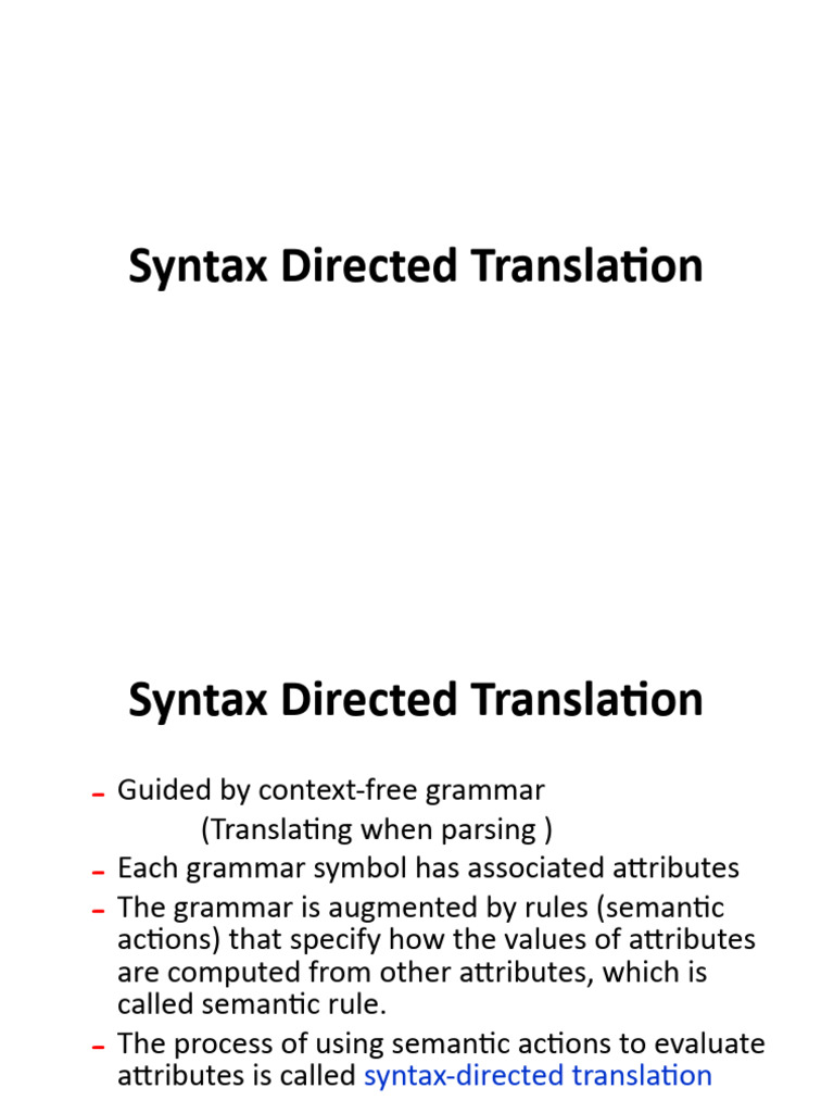 Syntax Directed Translation | PDF | Parsing | Computer Programming Syntax Directed Translation | PDF | Parsing | Computer Programming