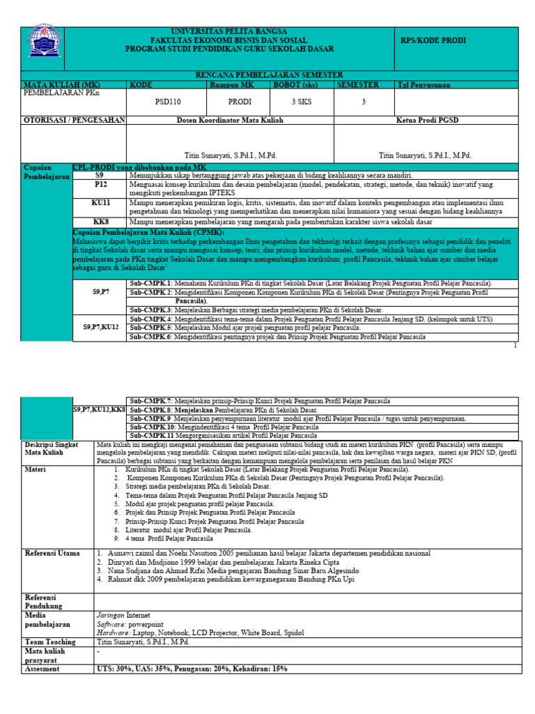 Rps+pembelajaran+pkn | PDF