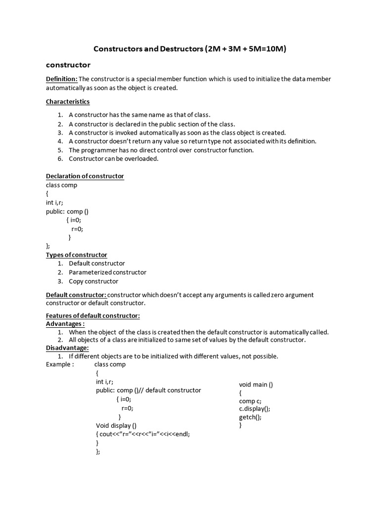 Constructors and Destructors - Chapter 9 | PDF | Constructor (Object Oriented Programming ...