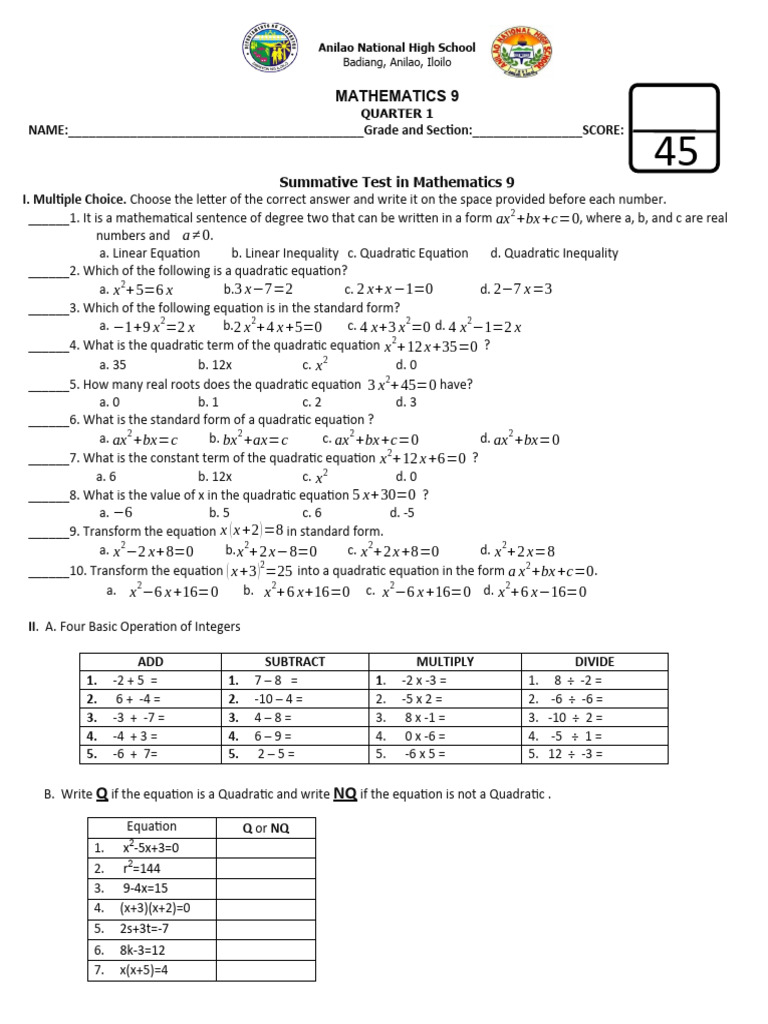 Final Exam Math | PDF | Equations | Quadratic Equation