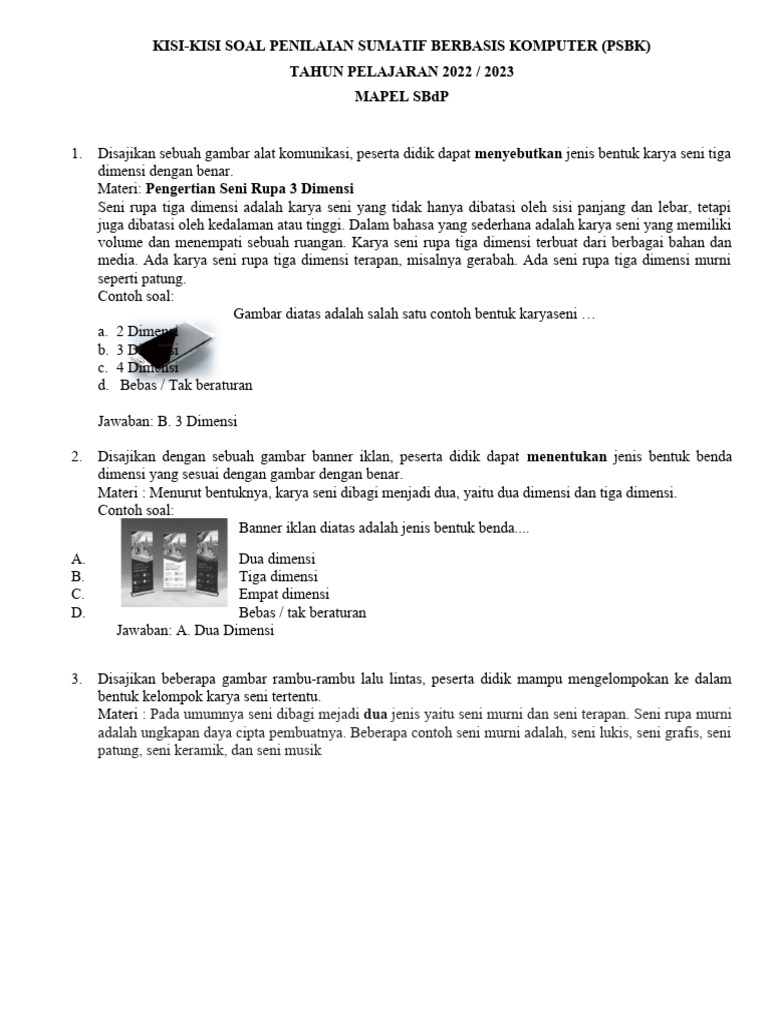 MATERI PSBK SBDP TAHUN 2022-2023 | PDF | Seni & Disiplin Bahasa