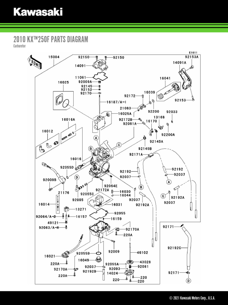2010 KX250F Carburetor Parts List | PDF | Machines | Propulsion
