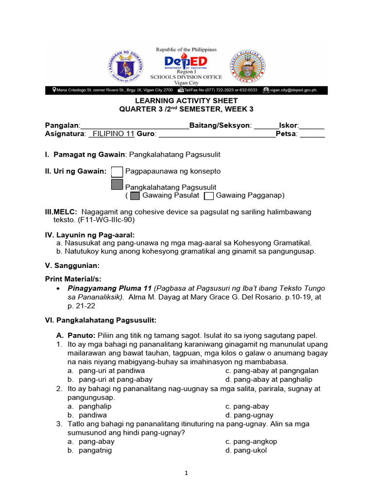 Fil 11 Summative Q3 Week 3 | PDF