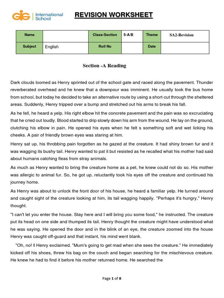 Revision Class 5 SA 2 English | PDF | Poetry | Linguistics