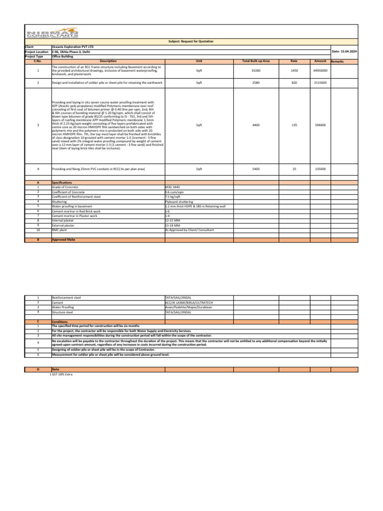 2024-02-26 - OCEANIC - BOQ & Checklist | PDF | Deep Foundation | Building Engineering