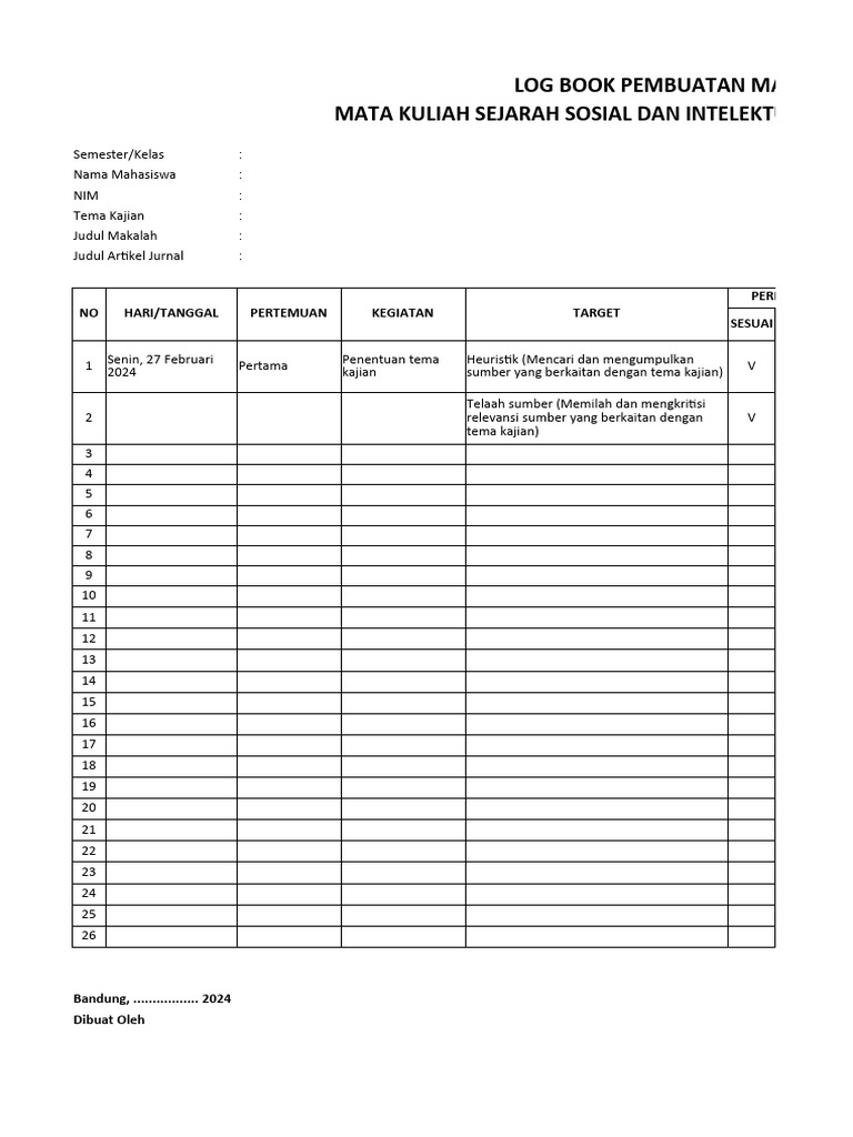 Logbook Dan Timeline Makalah | PDF